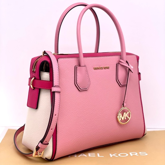 Michael Kors | Bags | Michael Kors Mercer Medium Top Zip Belted Satchel Crossbody Electric Pink ...